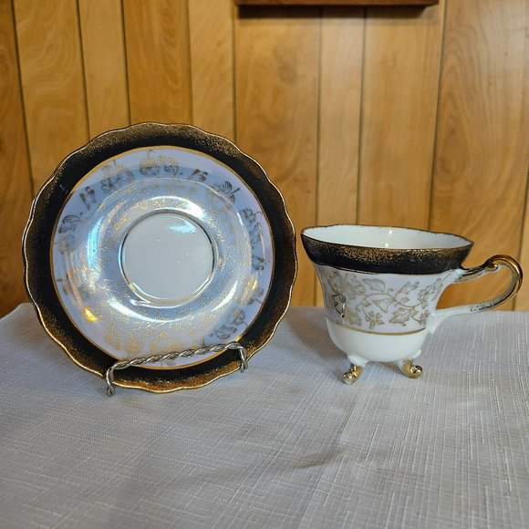 Dining | Vintage Cup And Saucer Floral Gold Light Blue Blackitem 474 ...